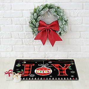 Merry Christmas Doormat Joy Floor Mat Christmas Indoor and Outdoor Carpet Decoration at Home Office Yard Garden Room 23×16 inches(Black Joy)