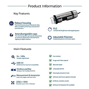Dino-Lite USB Digital Microscope AM7115MZTL - 10x - 140x Optical Magnification, Measurement, Polarized Light