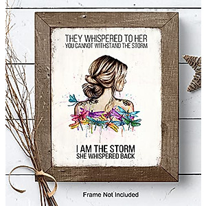 Boho-chic Positive Wall Art - Encouraging Wall Decor - They Whispered to Her You Cannot Withstand The Storm - Daughter Gift - Motivation Inspiration Saying Quotes - Bedroom Wall Art for Women UNFRAMED
