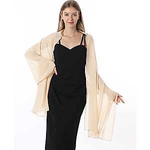 Chiffon Shawls and Wraps for Evening Dresses Women Elegant Soft Scarf Bridal Scarve Wedding Stole(Champagne(chiffon), One Size)