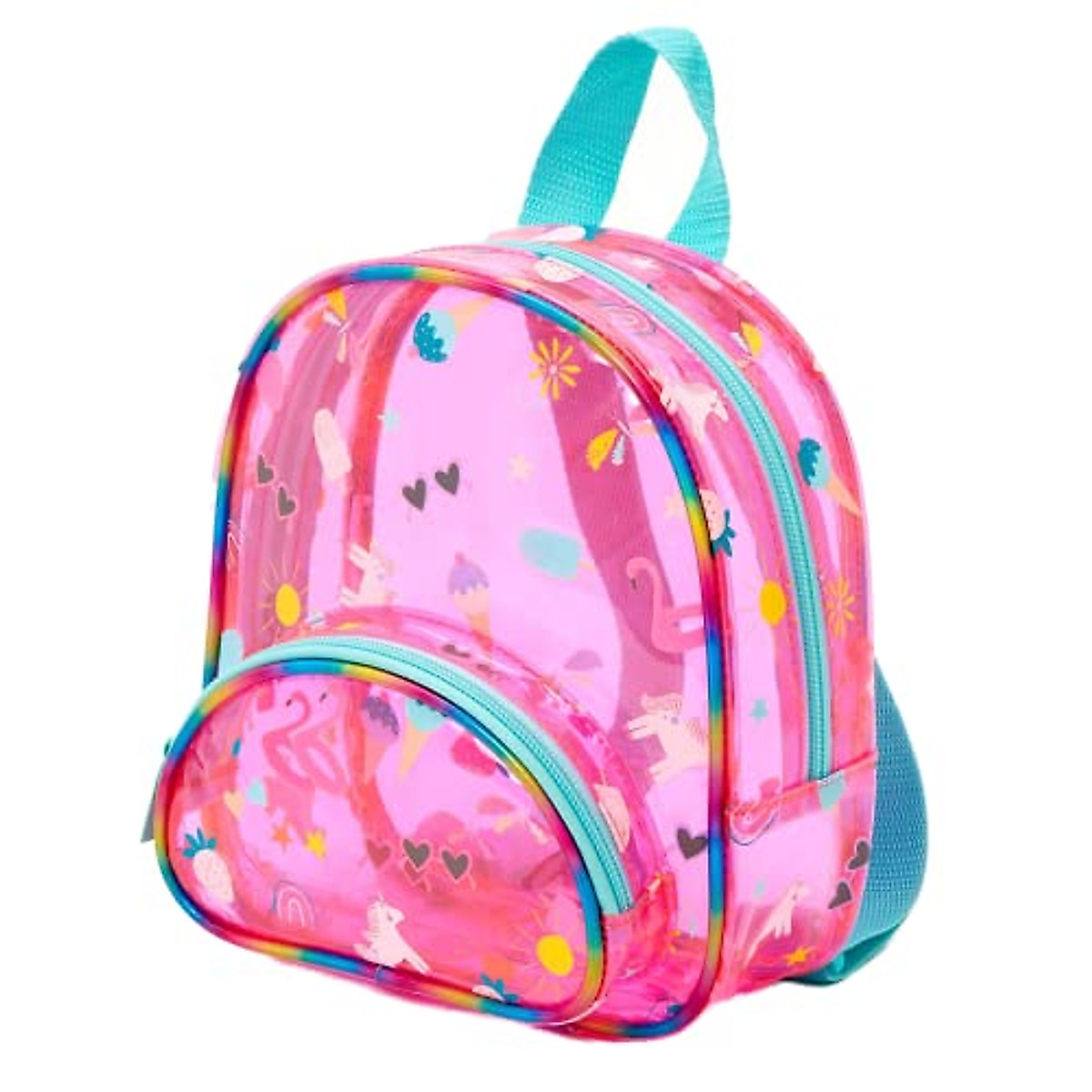 Claire's Club Transparent Mini Backpack, with Adjustable Straps and Zipper Closure; Ideal for Ages 12 and Under - Pink