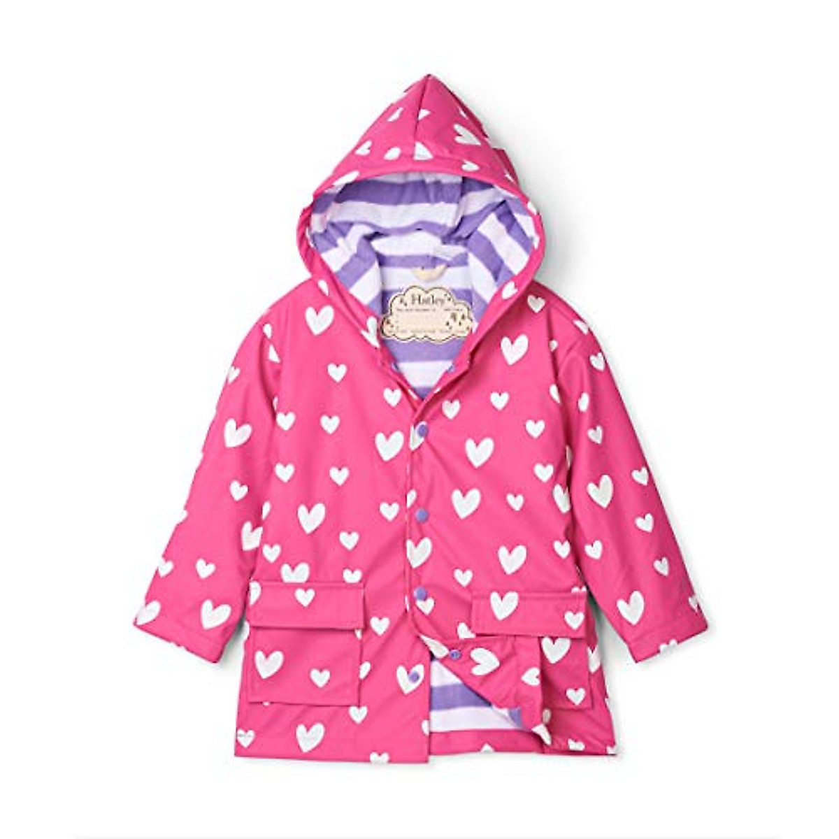 Hatley Girls' Little Color Changing Button-Up Printed Rain Jacket, Sweet Hearts, 6 Years