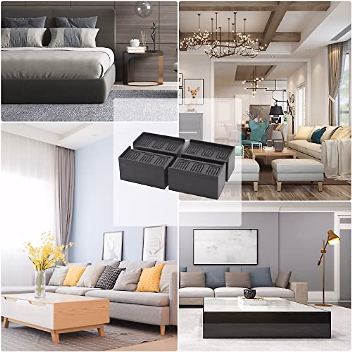 MYMULIKE Bed Risers 5 inch, Oversized Extra Large Rectangle, 11000lbs Heavy Duty Couch Risers, L Shape Wide Opening Extra Large Furniture Risers for Bed, Couch, Sofa, Table, Chair