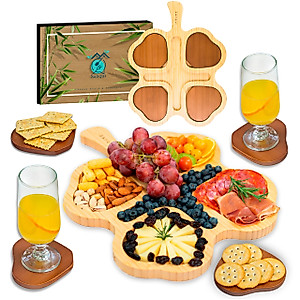 Sanqui Charcuterie Boards Gift Set - Coasters Set of 4 - Cheese Board Set - Bamboo Charcuterie Board - Charcuterie Set - Cheese Tray - Portable Charcuterie Board Set - Cheese Platter - Serving Board