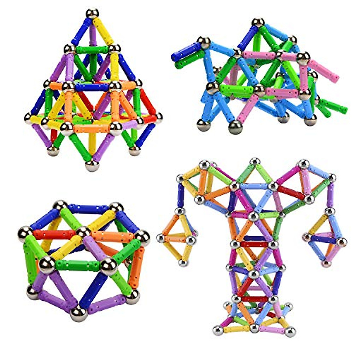 Ocensmice 160Pcs Magnetic Building Sticks Blocks, Magnet Educational Toys STEM Toys for Kids and Adult, 3D Construction Building Toy with Storage Bag