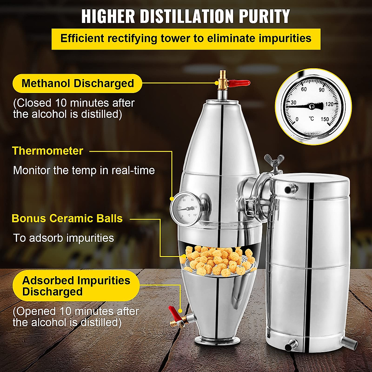 VEVOR Alcohol Still 18.5Gal/70L Alcohol Distiller with Ceramic Balls for Purer Wine Distillery Kit for Alcohol with Brewing Kit for DIY Whisky Wine Brandy