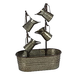 Deco 79 Metal Fountain with Watering Cans, 24" x 13" x 34", Gray