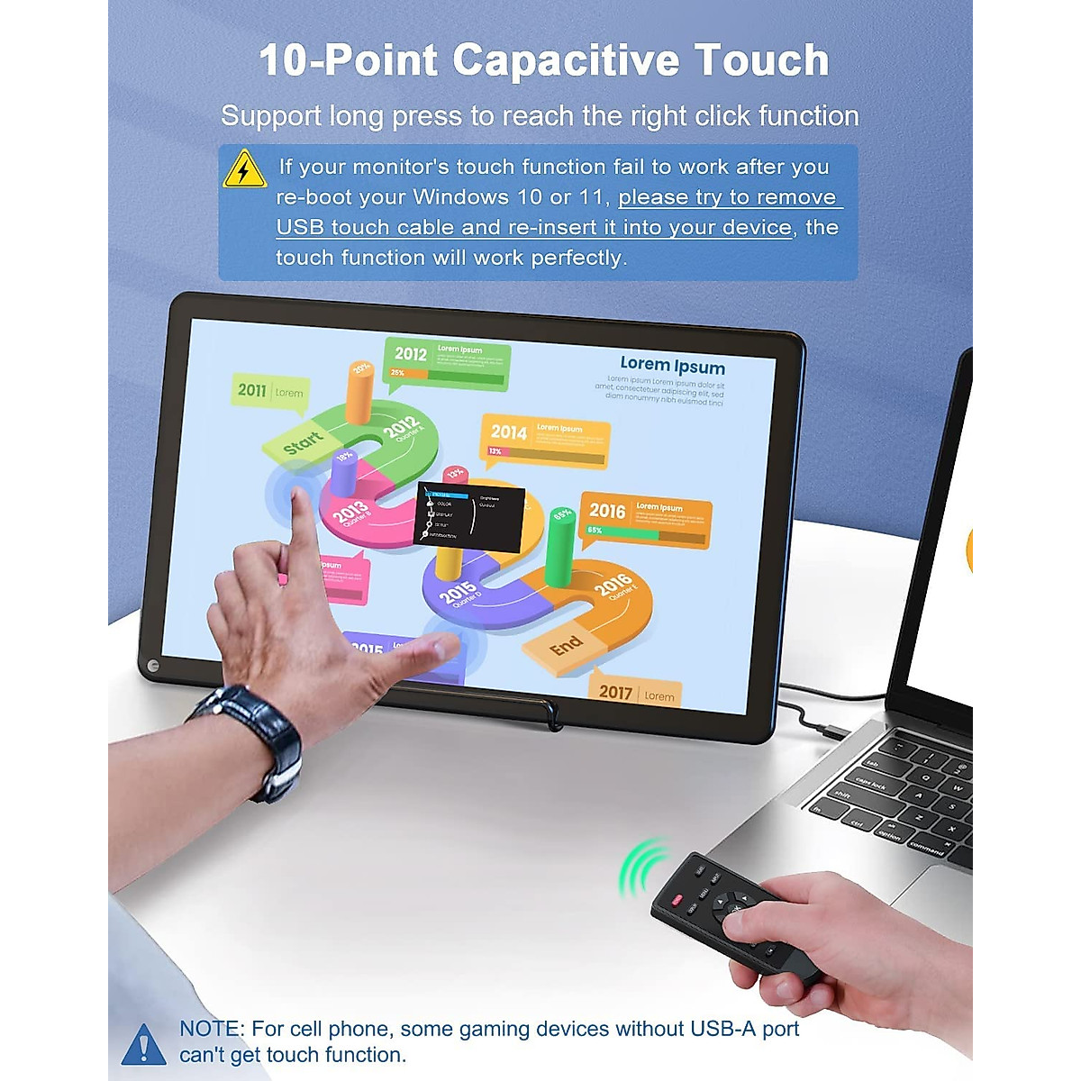 Touchscreen Monitor 15.6 inch-Usparkle FHD1920×1080P IPS HDR 60Hz Touch Screen Monitor, HDMI VGA DVI Touch Monitor With 10-Point Multi-Touch, VESA Monitor With Speakers, Touchscreen For Laptop|Mini PC