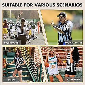 redgino Women's Referee Shirt Official V-Neck Black and White Stripe Ref Umpire Jersey for Basketball Football Hockey Halloween Costume & Waitresses L