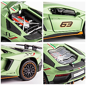 BDTCTK Compatible for 1:32 Lamborghini LP780 Model Car, Zinc Alloy Pull Back Toy Car with Sound and Light for Kids Boy Girl(Green)