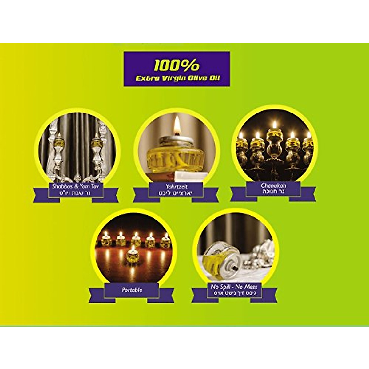 SHABBOS OIL CANDLE LIGHT. Pre-Filled (for quick lighting) Beautiful High Flame, (throughout the entire time) SEALED, NO SPIL, NO MESS, 100% Extra Virgin Olive Oil Burns Approx. 6 Hrs 22 per pack