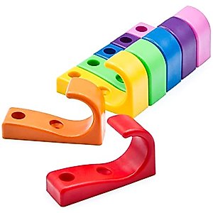 Toughook Heavy Duty Hooks for Hanging Coats, Jackets, Backpacks, Baseball Hats - Wall Mounted Rainbow Color Hangers for Kids, Perfect Hook for Classrooms, Bathroom Robes and Towels | J Hook 7-Pack