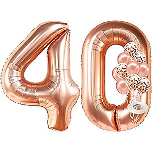 KatchOn, Rose Gold 40 Balloon Numbers - 40 Inch | 40th Birthday Decorations Women | 40th Birthday Balloons for Women | 40 and Fabulous Decorations | Number 40 Balloons, 40 Birthday Balloons for Women