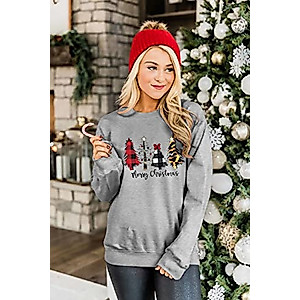 KIDDAD Merry Christmas Sweatshirt for Women Long Sleeve Drop Shoulder Ugly Christmas Tree Pullover Lightweight Shirt Top… Grey