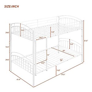 Cotoala Twin Over Twin Metal Bunk Bed with Guardrails and Steel Ladder, Can Be Split into Two, Space Saver Design, No Box Spring Needed