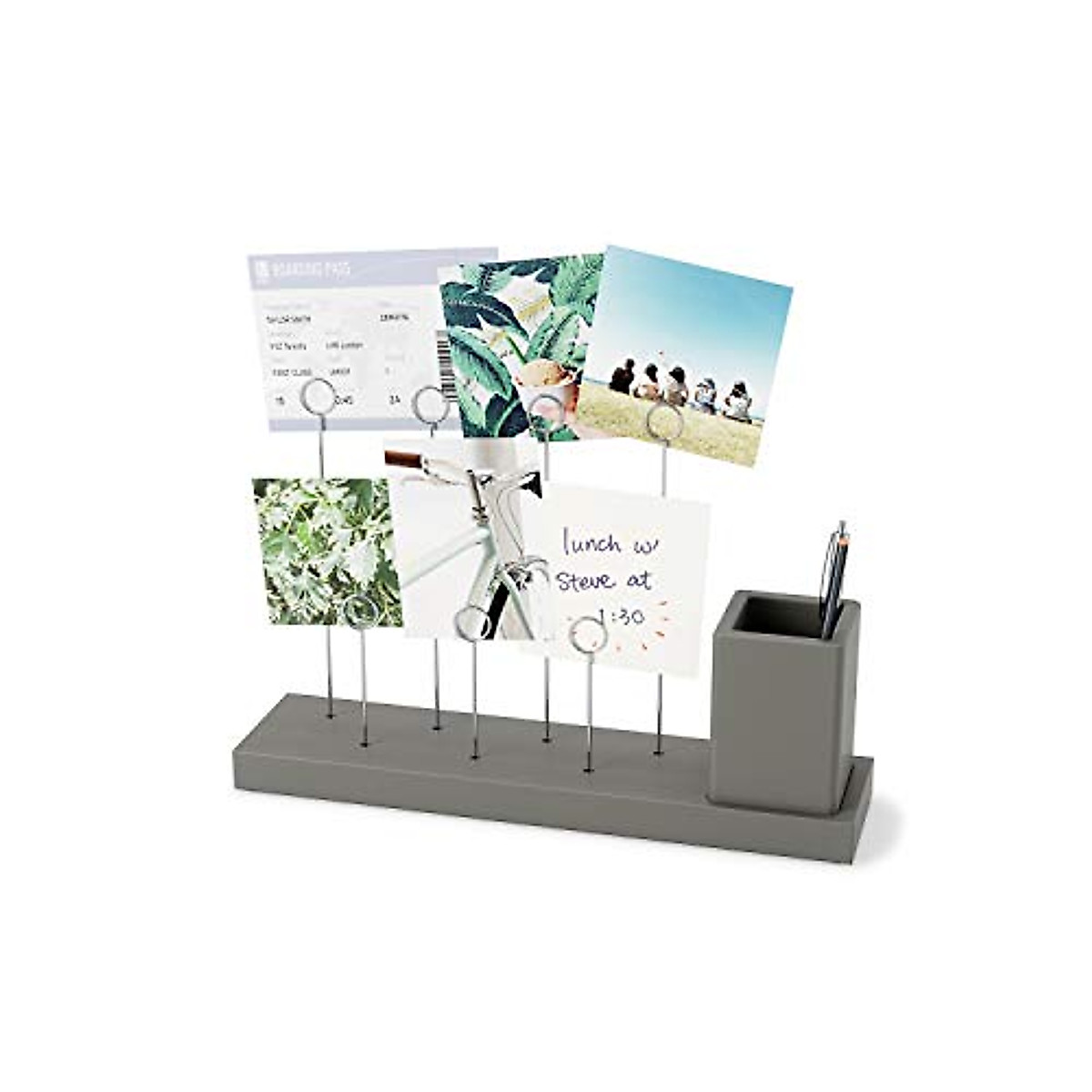 Umbra Gala Photo Display, Multi Gallery for 7 Images Plus Planter/Pen Holder, Desk Picture Frame, W31×D21×H8cm, Gray