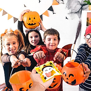 300 Pcs Halloween Treat Bags, 6 Cute Style Candy Bags Clear Trick or Treat bags Self Adhesive Plastic Bags Bulk for Halloween Party Favor Supplies Gift (A)