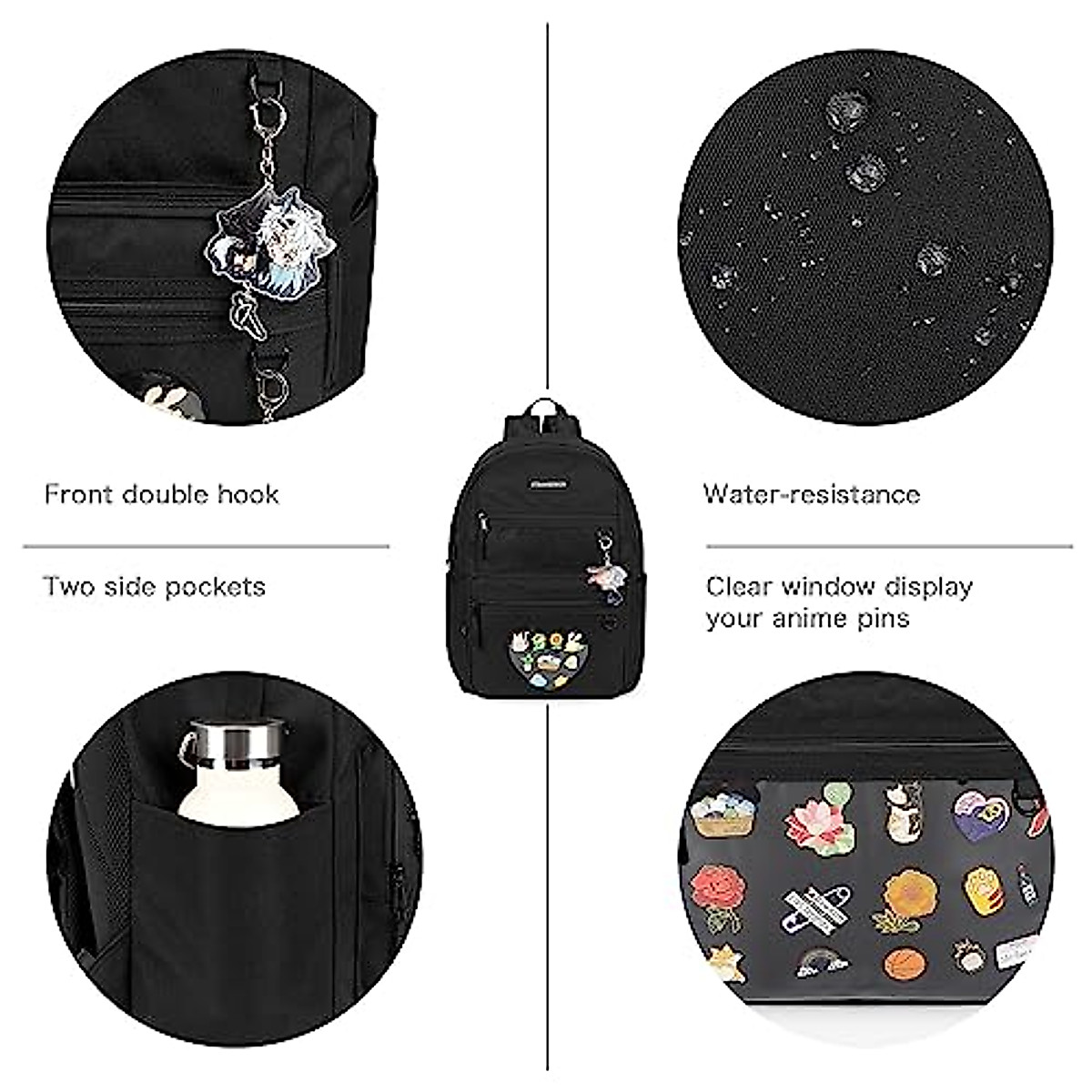STEAMEDBUN Aesthetic Backpack for Teen Girls, Kawaii Backpack for School, Cute Ita Backpack with Insert(heart black)