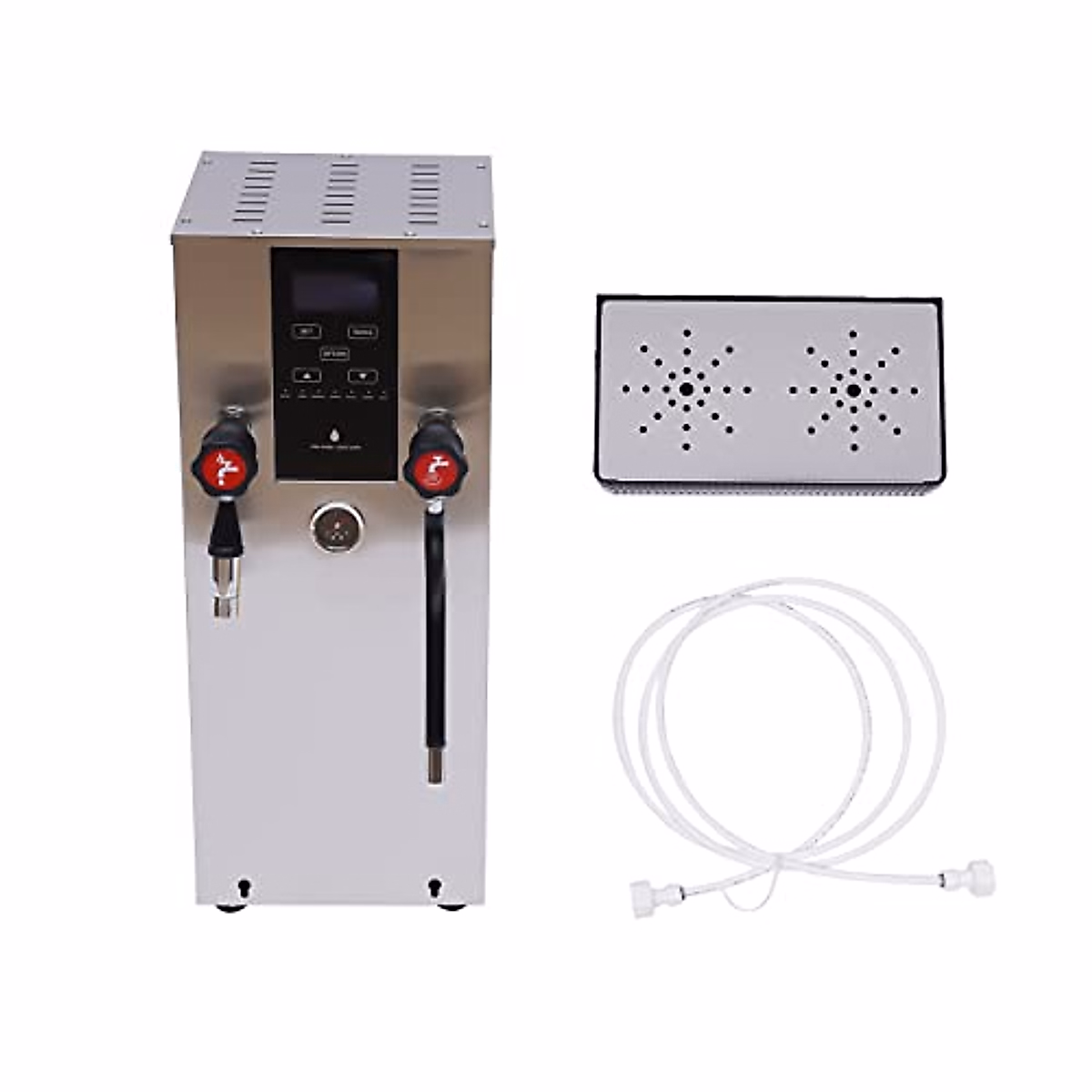 SHATUOA 12L Commercial Steam Water Boiling Machine, 4 in 1 Espresso Coffee Machine with 360° Water Valve, LED Screen Display Electric Milk Foam Machine for Bakery, Tea Restaurant
