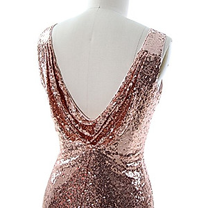 MACloth Women Sequin Long Bridesmaid Dresses Cowl Back Prom Evening Gown Split (US10, Silver)