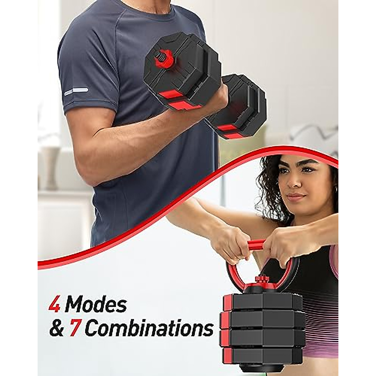 Loupusuo Adjustable Dumbbell Set 55LBS/70LBS Free Weights Set with Connector, 4 in1 Dumbbells Set Used as Barbell, Kettlebells, Push up Stand, Fitness Exercises Home Gym Workouts for Men/Women(55LBS)