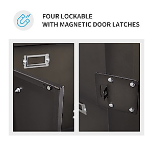 BYNSOE Metal Locker Storage Cabinet, 55.11” Employees Locker Wardrobe Industrial Steel Storage Cabinet with Hanging Rod Bar, Shelves and 4 Lockable Doors Vintage Locker for Home, School, Office, Gym