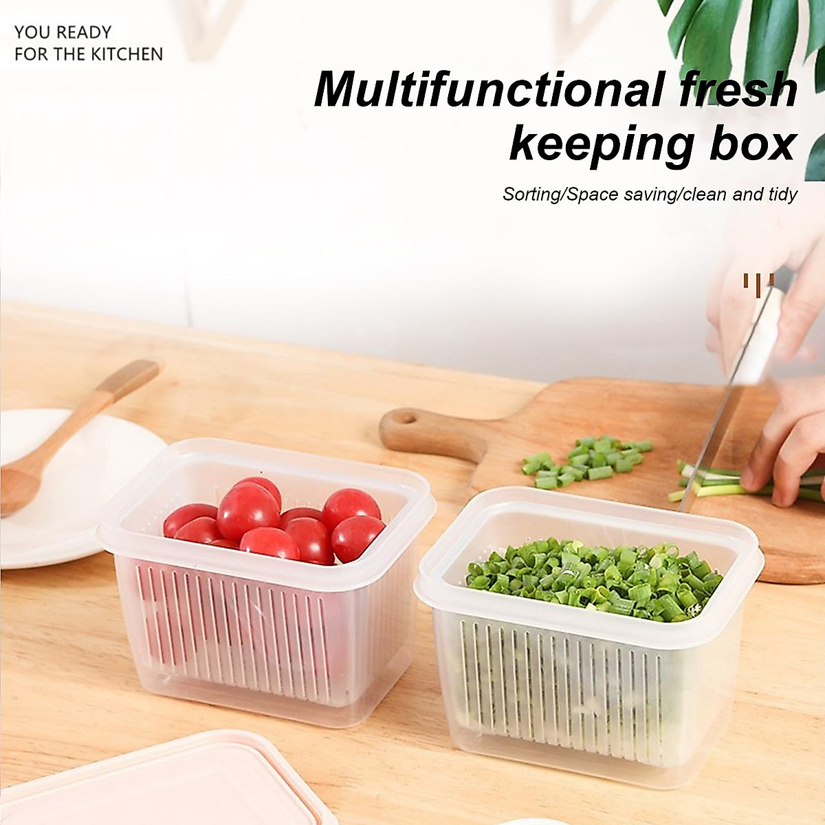 GIFZES Fruit Storage Containers for Fridge, Fruit Vegetable Produce Saver Containers Fridge Organizers with Airtight Lid & Colander, BPA-Free Vegetable Storage Lettuce Keepers for Refrigerator White