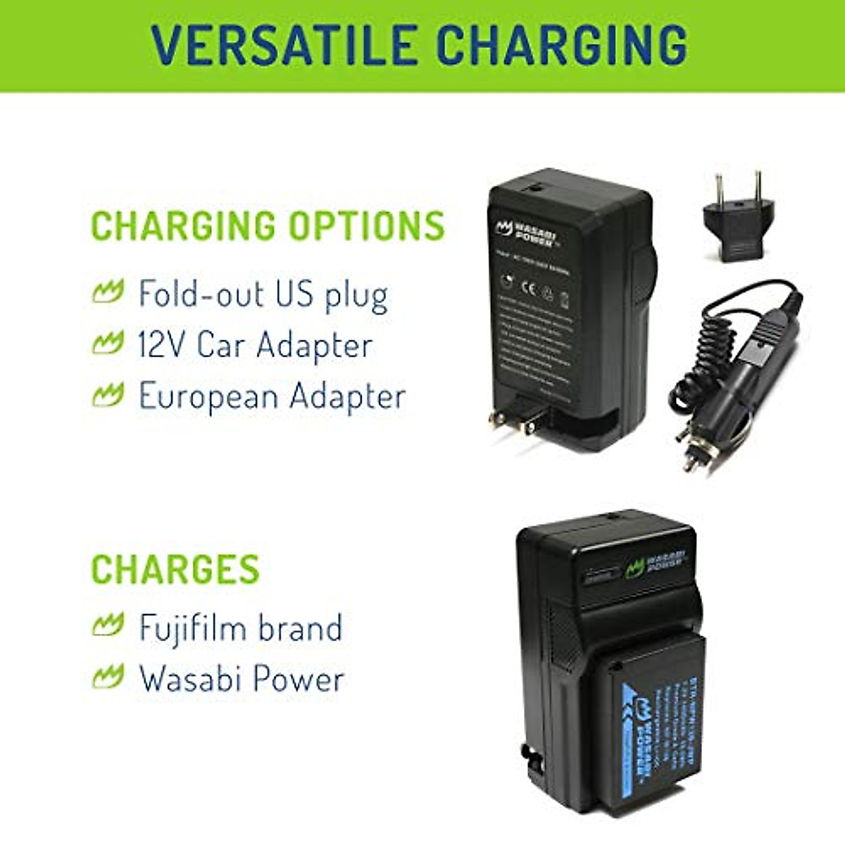 Wasabi Power Battery (3-Pack) and Charger for Fujifilm NP-W126 & HS50EXR, X-T100, X-T200, X100F, X100V, X-A10, X-E2S, X-E3, X-E4, X-Pro2, X-Pro3, X-T1, X-T2, X-T3, X-T10, X-T20, X-T30, X-T30 II