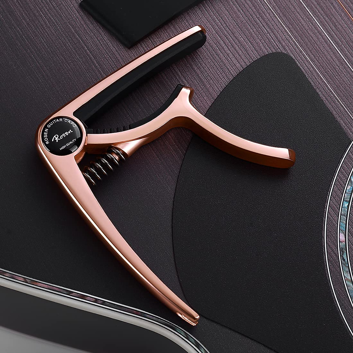 Rosen Champagne Guitar Capo 3in1 Metal Capo Picks Set for Acoustic Guitar Electric Guitars Ukulele Mandolin Banjo