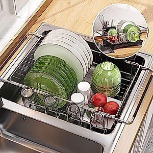 MAJALiS Sink Dish Drying Rack - Use for Countertops & in-Sinks & Over-Sink, Stainless Steel Dish Drainers for Kitchen Counter, Inside Sink Dish Dryer Racks, Kitchen Organizer, Silver