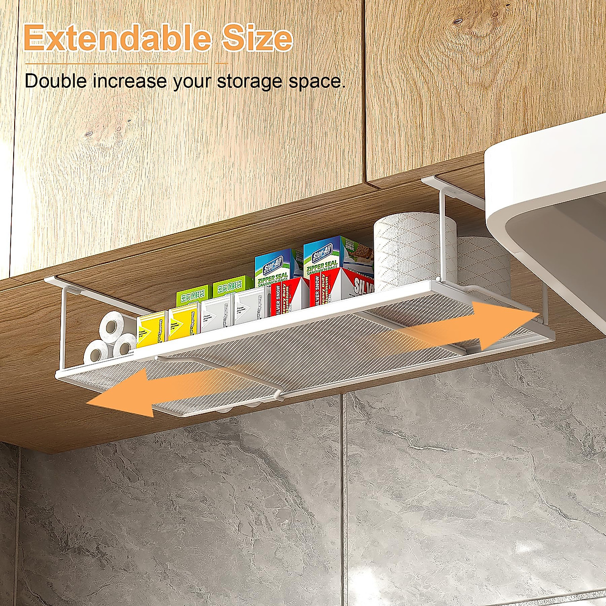 YOLOPARK Under Shelf Organizer, Extendable Under Shelf Storage for Pantry Cabinet, Laundry Room, Shoe Bench, Closet