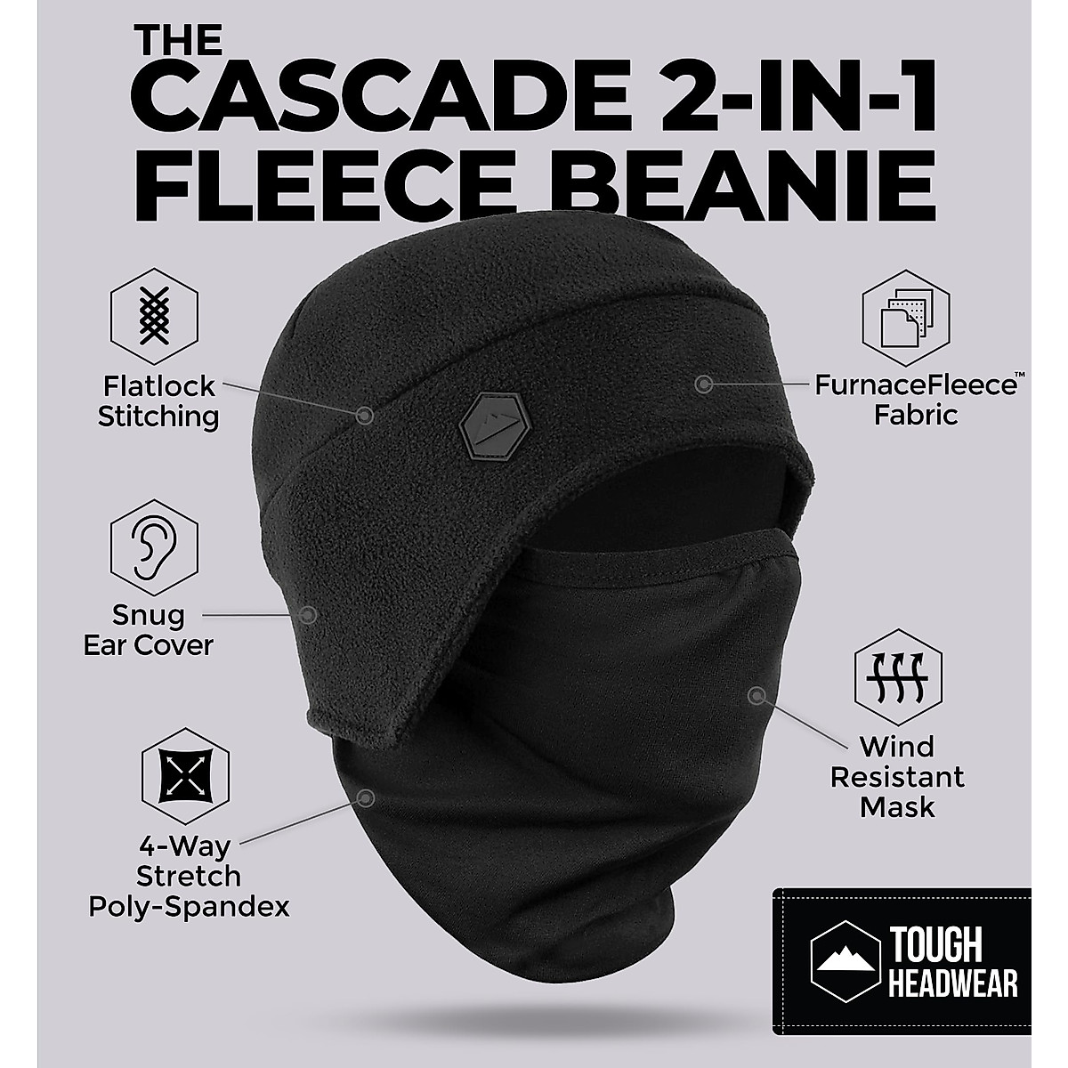 Tough Headwear Skull Cap with Mask Men, Winter Running Gear, Motorcycle Winter Gear, Helmet Liners, Ski Hat, Thermal Beanie