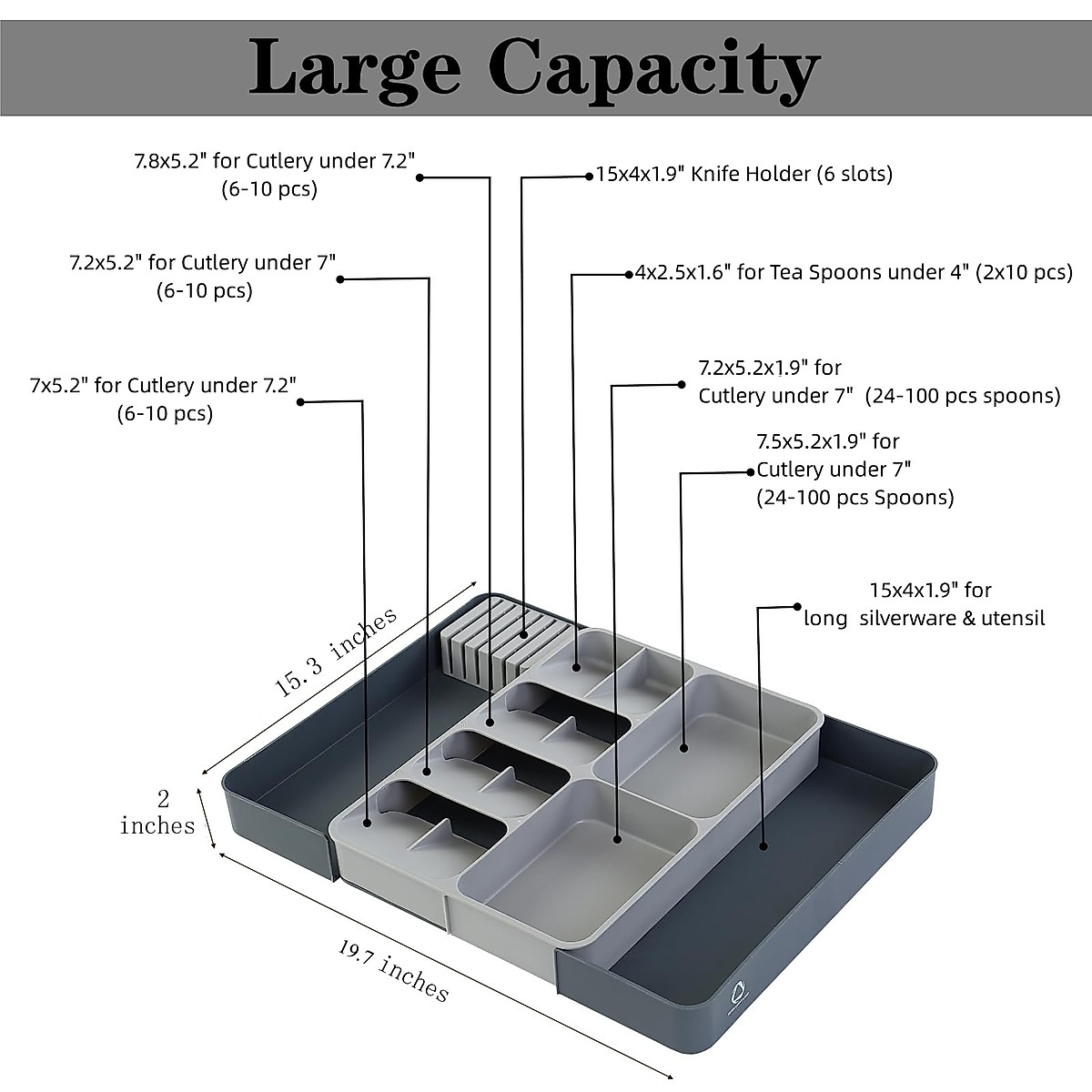 SEVEN LUCKY LIGHT Silverware Organizer Expandable Cutlery Drawer Organizer Food Grade PP5 Utensil Drawer Organizer BPA Free