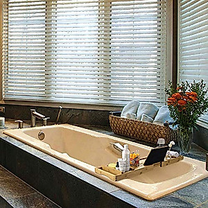 Bamboo Bathtub Caddy Tray, Compact Bathtub Table with Free Soap Dish, Serving Tray Organizer Phone Tablet Holder, Bamboo Organizer Tray for Bathroom, Suitable for Luxury Spa or Reading