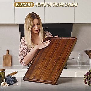 AZRHOM XXL Large Walnut Wood Cutting Board for Kitchen 24x18 (Gift Box) with Juice Groove Handles Non-slip Mats Thick Reversible Butcher Block Chopping Board