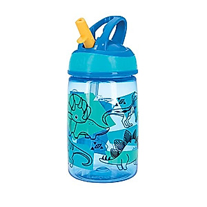 Nuby Flip-it Kids On-The-Go Printed Water Bottle with Bite Proof Hard Straw - 12oz / 360 ml, 18+ Months, 1 Pack of 1 Piece, Prints May Vary