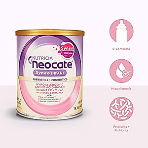Neocate Syneo Infant - Hypoallergenic, Amino Acid-Based Baby Formula with Prebiotics, Probiotics and DHA/ARA - 14.1 Oz Can (Pack of 4)