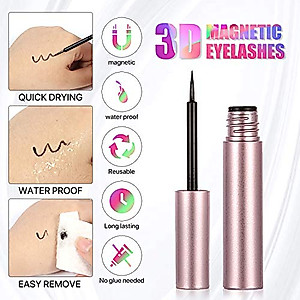 Magnetic Eyelashes With Magnetic Eyeliner,2022 Upgraded Reusable 3D Magnetic Eyelashes And Eyeliner Kit,Fluffy Eyelashes Magnetic with 2 eyeliner,magnético pestaña,No Glue Needed.