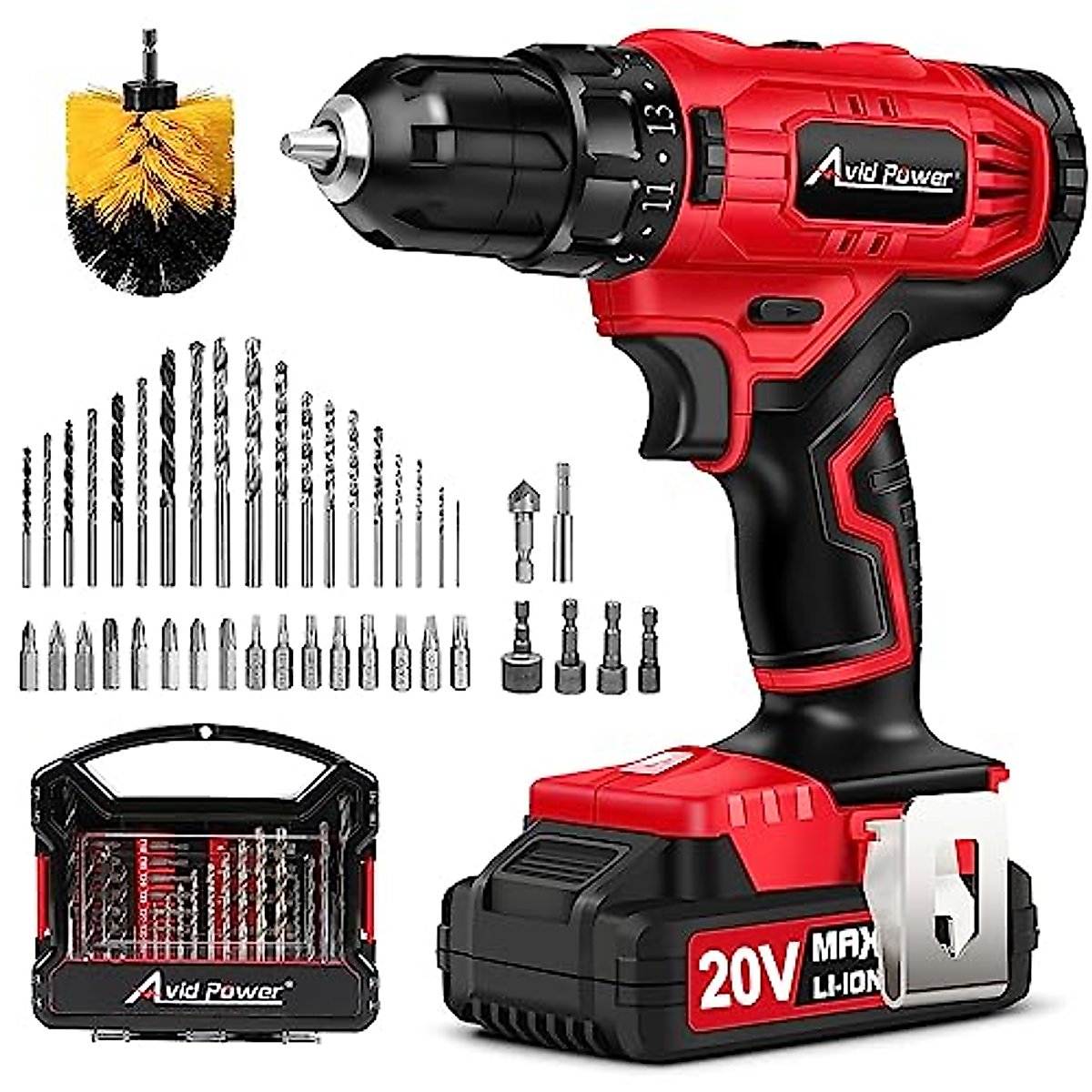 AVID POWER 20V Cordless Drill Set 320 In-lbs Torque Power Drill/Driver Kit with 41pcs Accessories and Drill Brush, 2 Variable Speed, 3/8'' Keyless Chuck