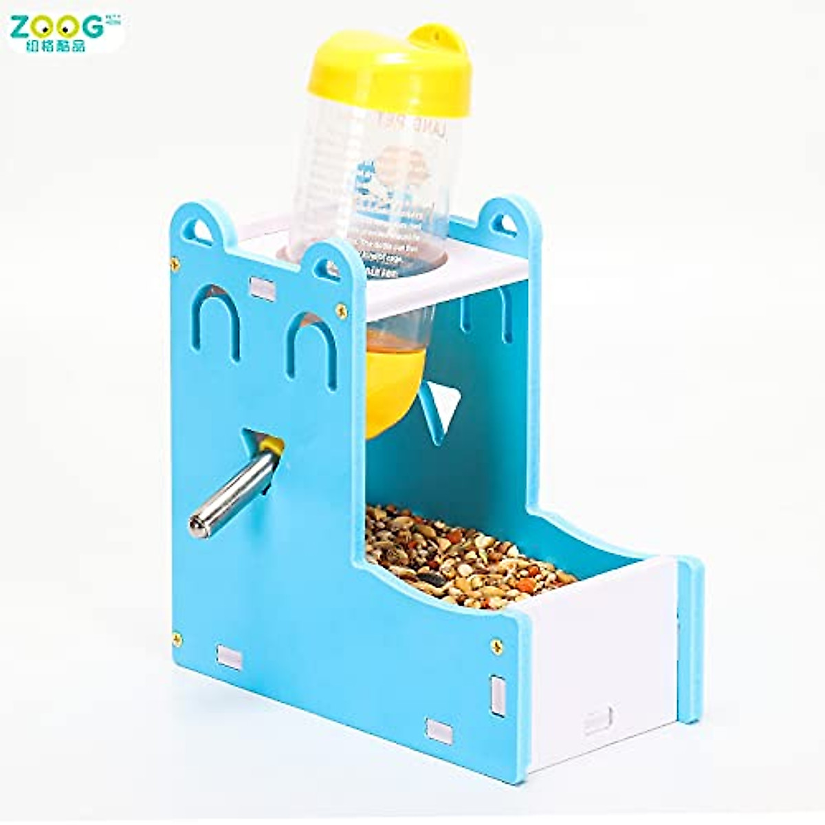 2 in 1 Hamster Hanging Water Bottle Small Animal Auto Dispenser with Base for Hamster Rat Gerbil Mouse Chinchillas Squirrel Guinea Pig Cage Toy