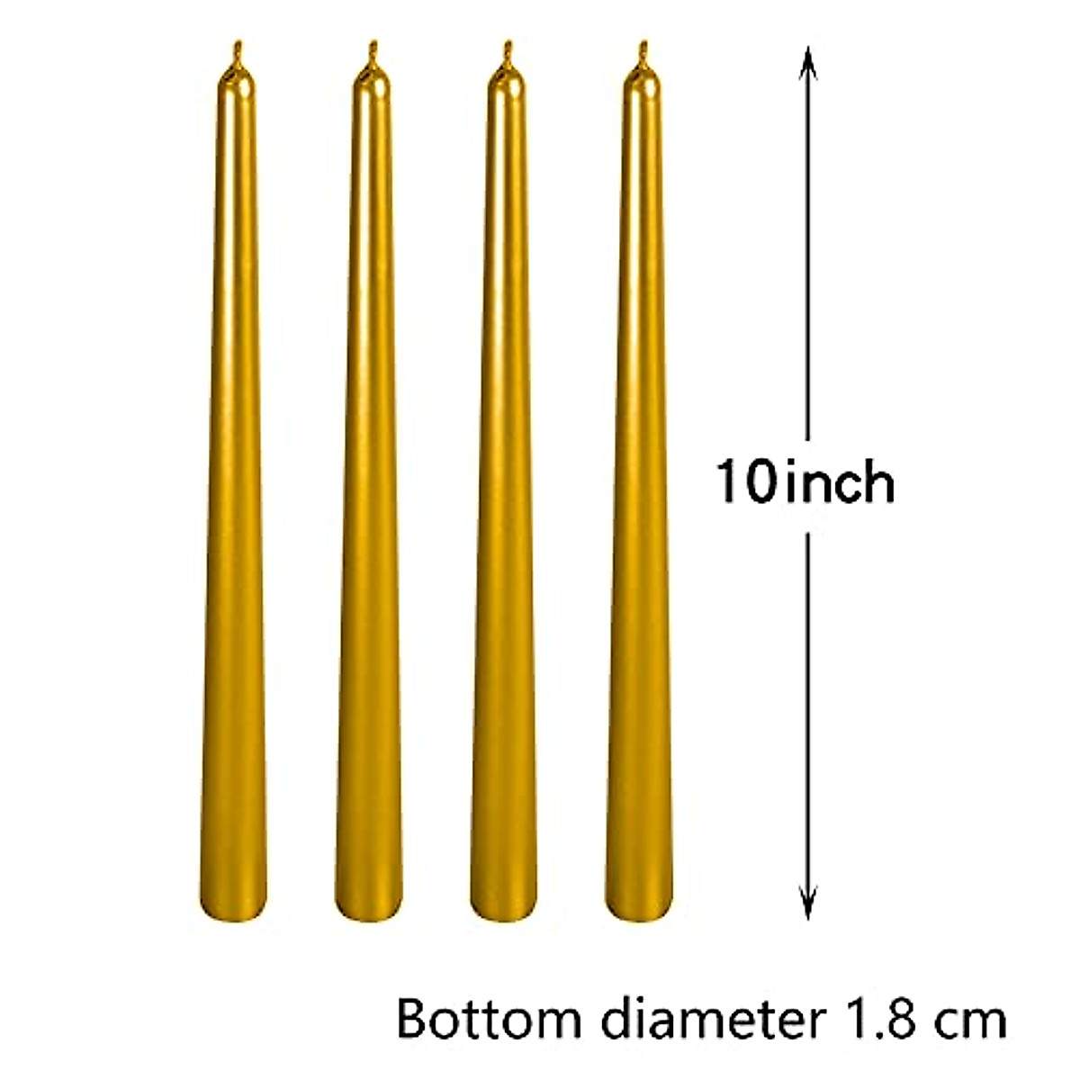 Tall Metallic Spiral Taper Candles 4pcs 10 Inch/25cm, Tall Unscented Dripless Candles with Cotton Wicks Perfect for Dinner, Party, Wedding Decor,7Hour Burn Time-3/4 Base (25cm/4pcs, Gold)