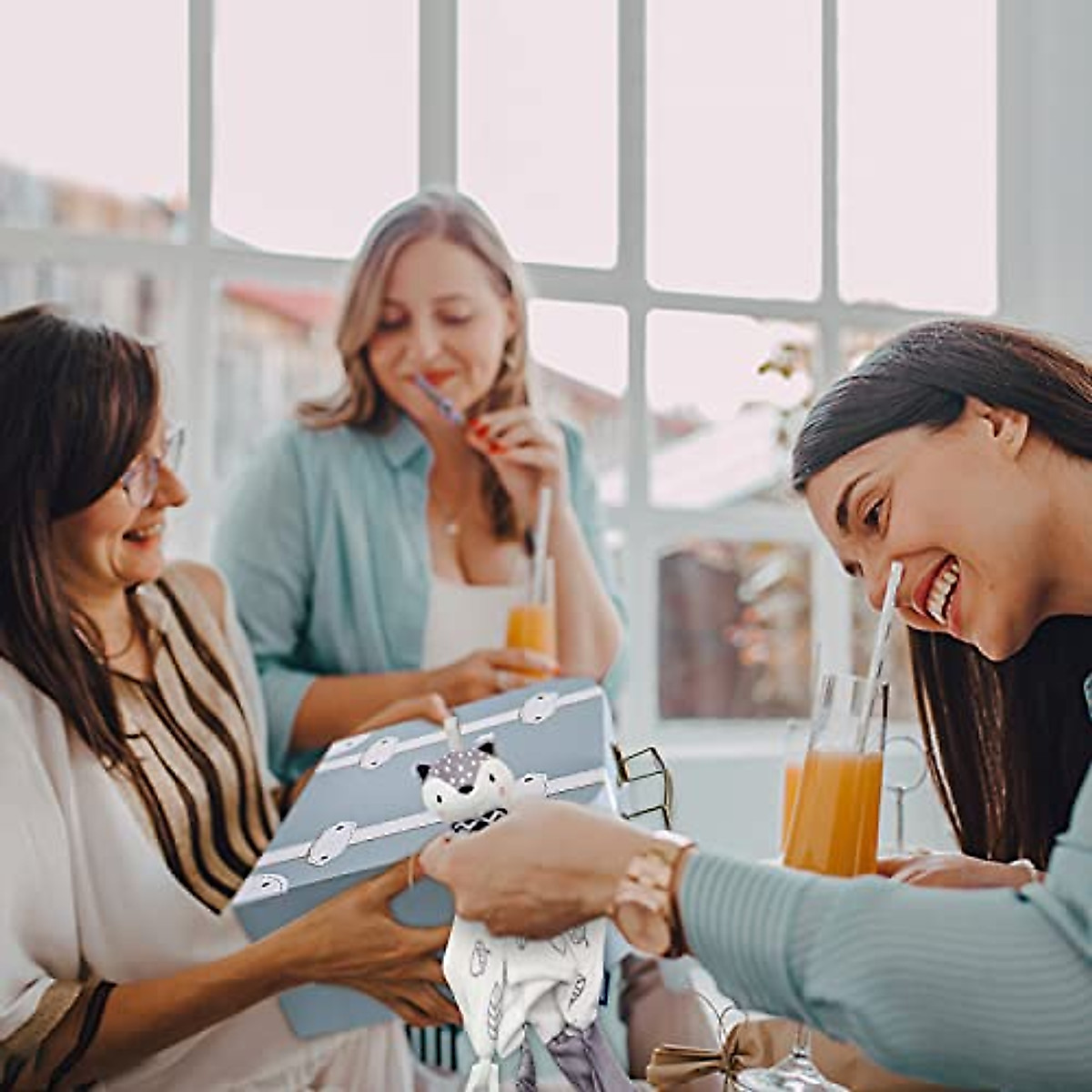 Fvntuey Baby Shower Gifts, Boy Gifts Basket Includes Newborn Blanket Lovey Security Wooden Rattle Toy, Funny Bibs Socks & Greeting Card - Gift Set for Boys