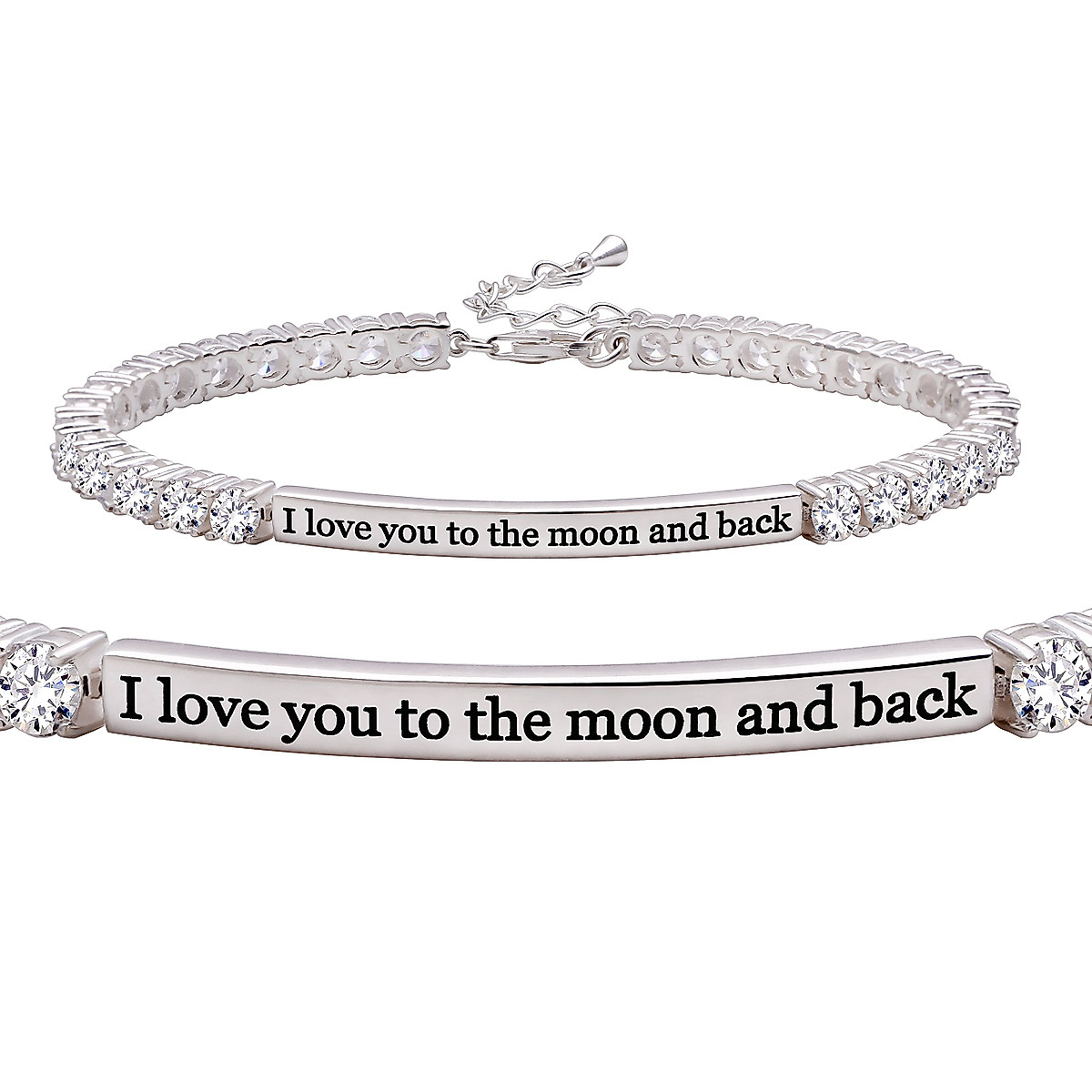 ALOV Jewelry Sterling Silver "I love you to the moon and back" 4mm Cubic Zirconia Tennis Bracelet