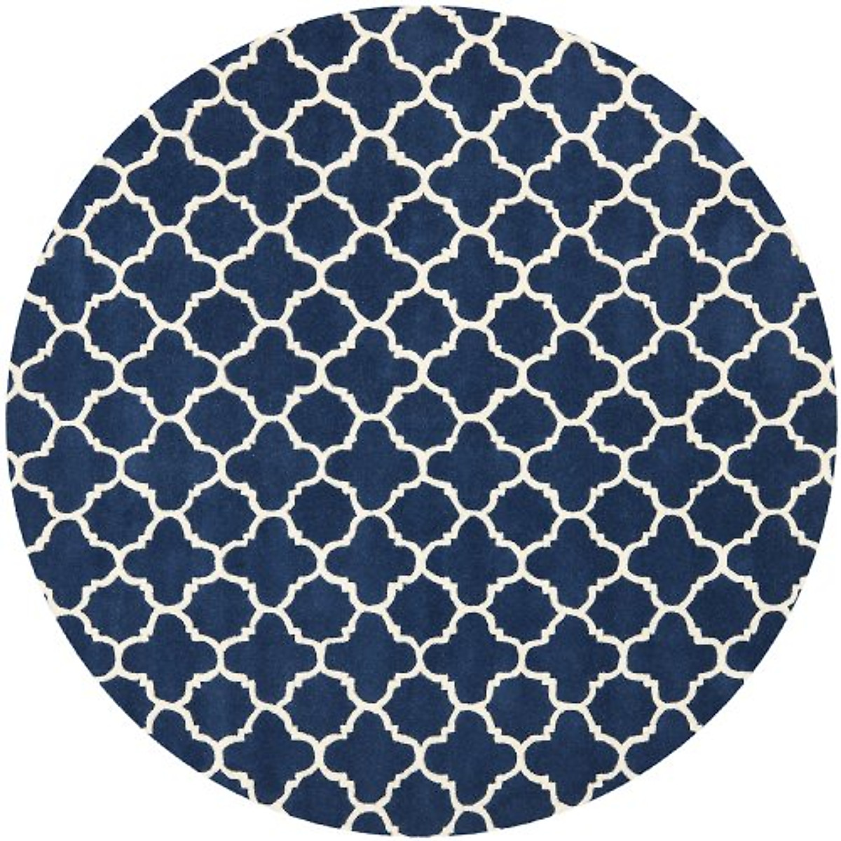SAFAVIEH Chatham Collection 7' Round Dark Blue/Ivory CHT717C Handmade Quatrefoil Trellis Premium Wool Area Rug