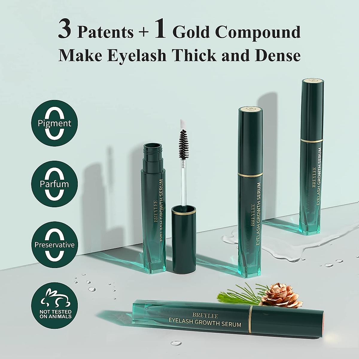 Eyelash Growth Serum, BREYLEE Lash Boost Serum, Eyelash Conditioner for Longer, Fuller, & Thicker Lashes, Gold (3ML/ 0.1 Fl. Oz),Fast Results in 30 days
