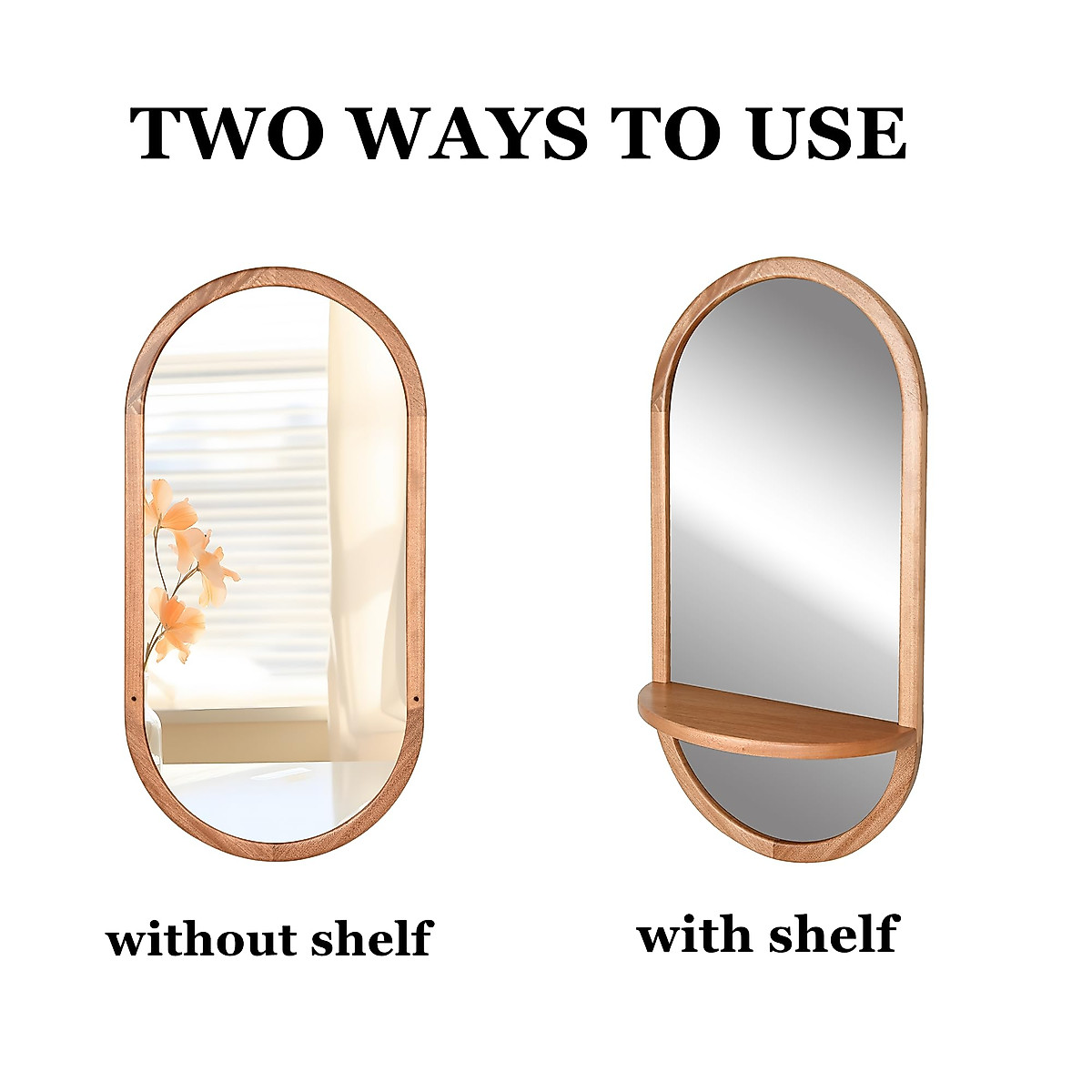 Tanmicoshomy Oval Bathroom Mirror with Removable Shelf, Wood Framed18x36 Inch Mirror for Bedroom Living Room or Entryway