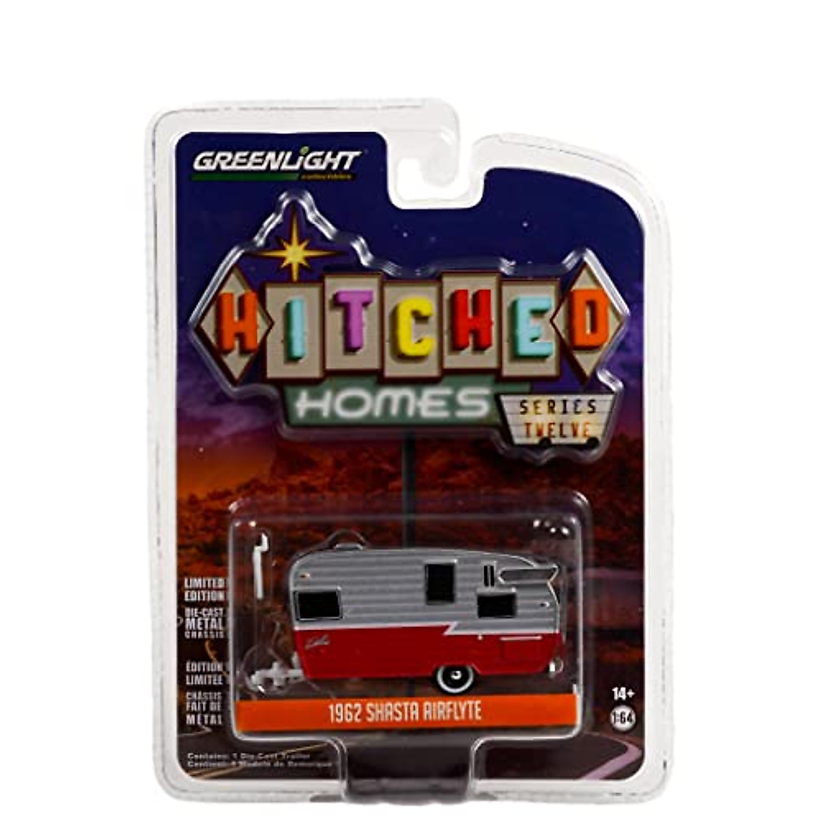 Greenlight 1:64 Hitched Homes Series 12 - Shasta Airflyte - Polished Aluminum and Red 34120-F [Shipping from Canada]