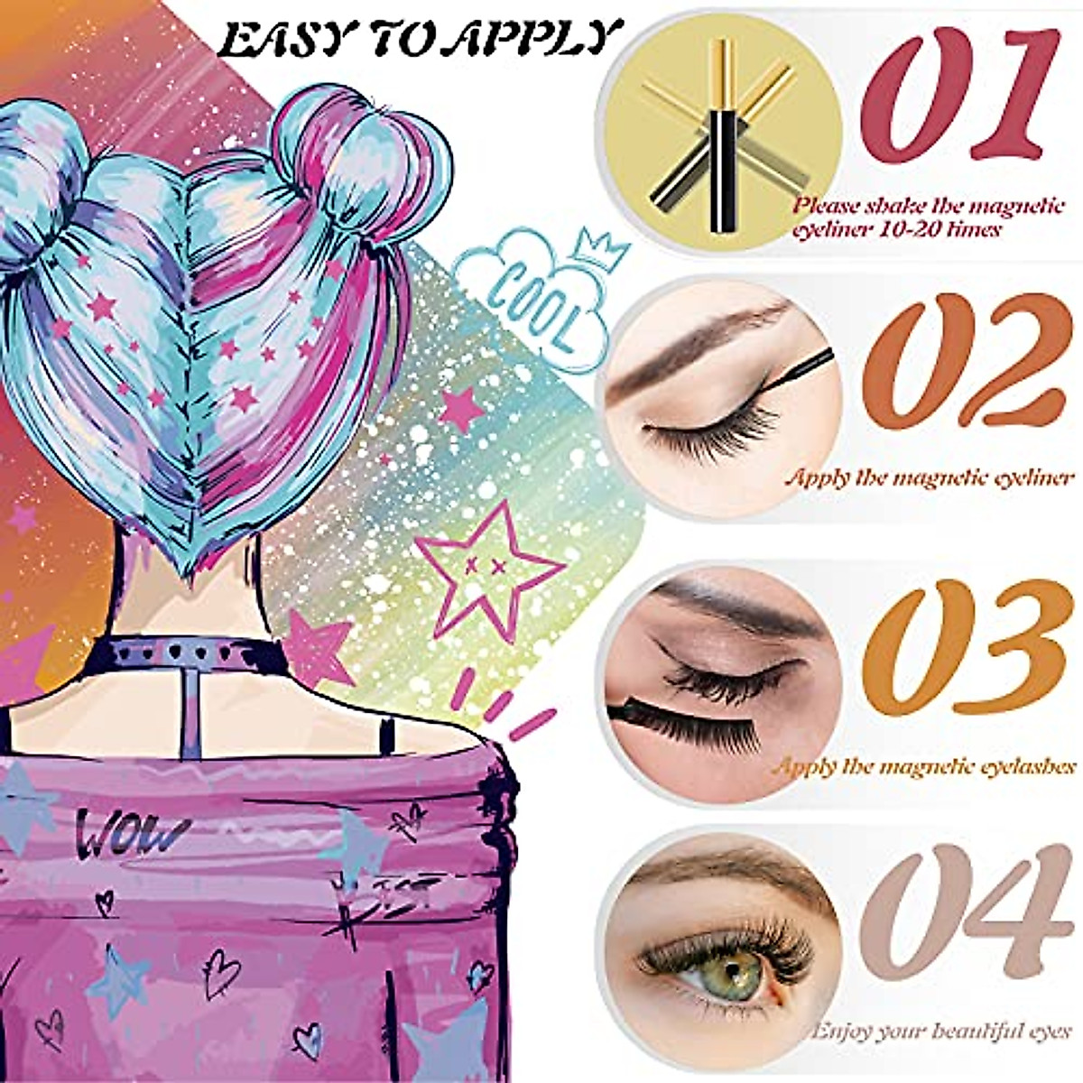 Magnetic Eyelashes with Eyeliner and Tweezers,5 Pairs Reusable Magnetic Lashes,3D&5D False Fake Eyelashes Natural Look with Applicator and Eyeliner,Waterproof Liquid Liner No Glue Needed
