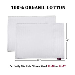 Toddler Travel Pillowcases 2 Pack, 14x19 Organic Cotton Baby Pillow Cases Fits Kids Pillows Sized 13x18 or 14x19, Hypoallergenic Envelope Closure Small Pillow Covers Machine Washable, White Stripe
