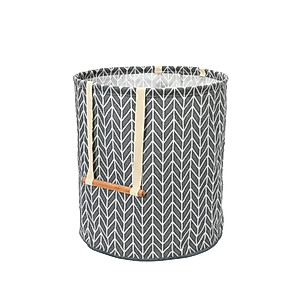 Household Essentials Round Krush Hamper with Wood Dowel Handles, Gray Chevron